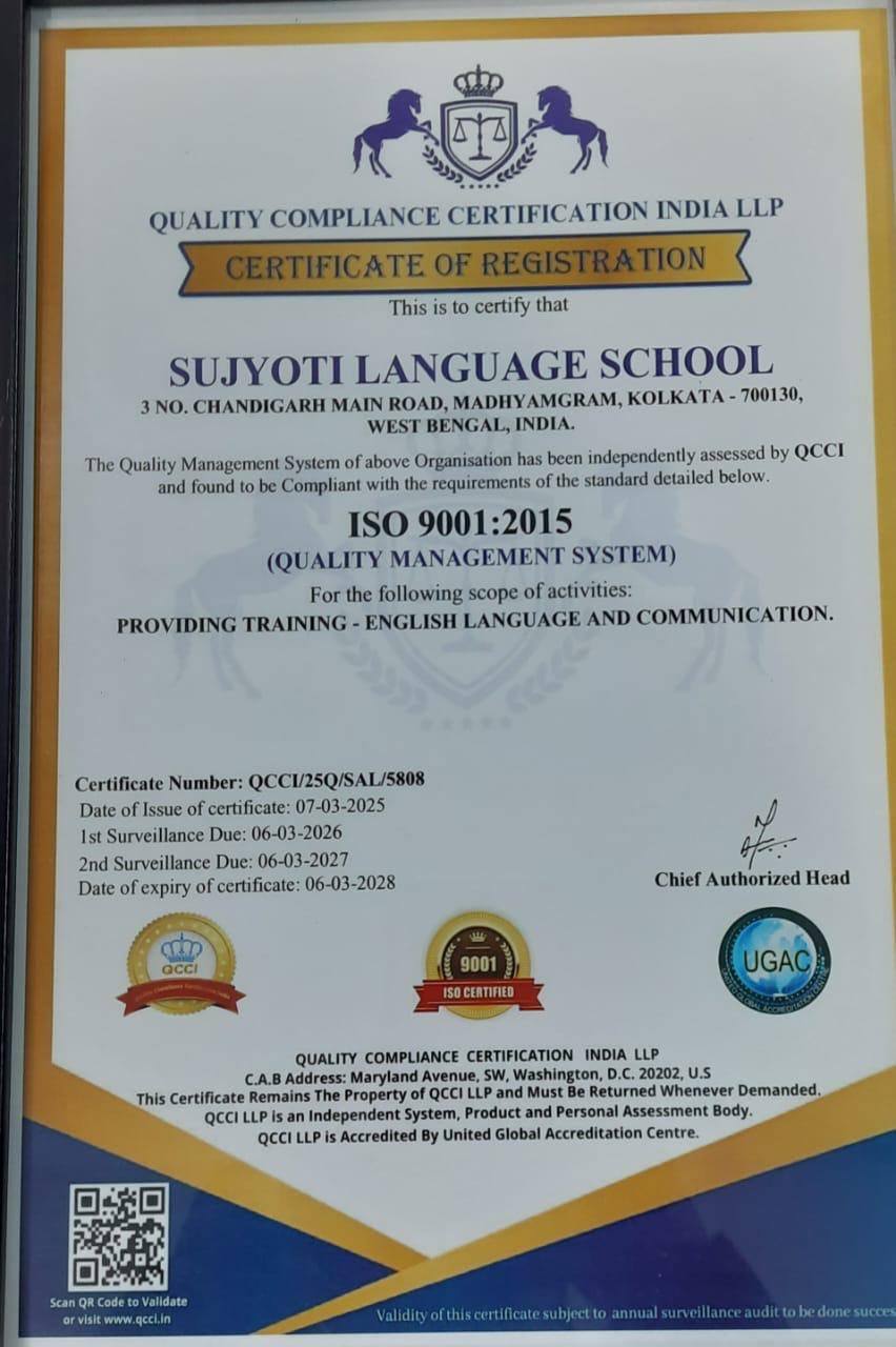 Certification (ISO) | Sujyoti Language School