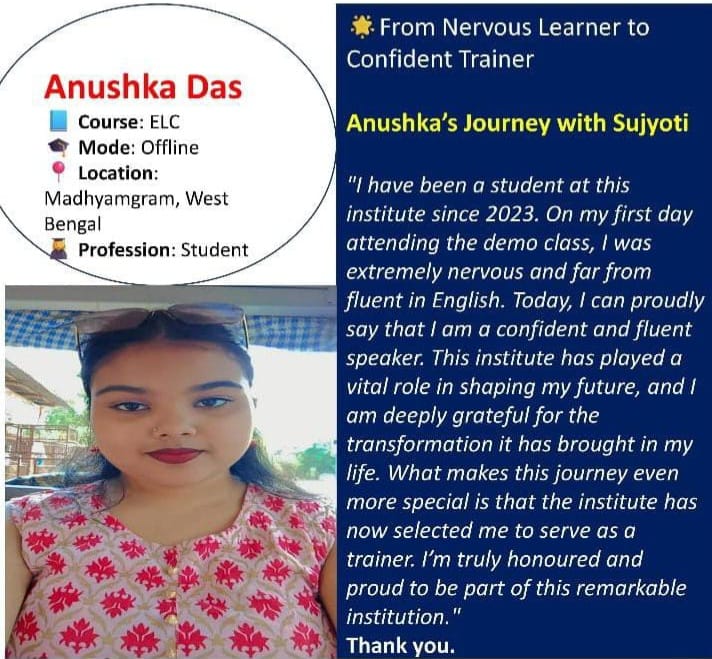 🌟 Anushka’s Journey: From Learner to English Trainer